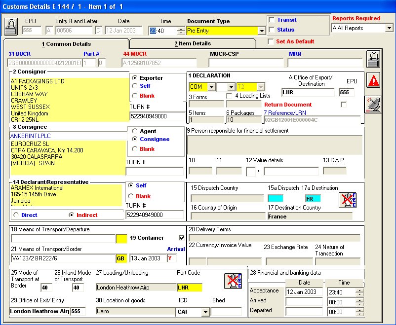 Freightdata 2000 Setup - Customs UK
